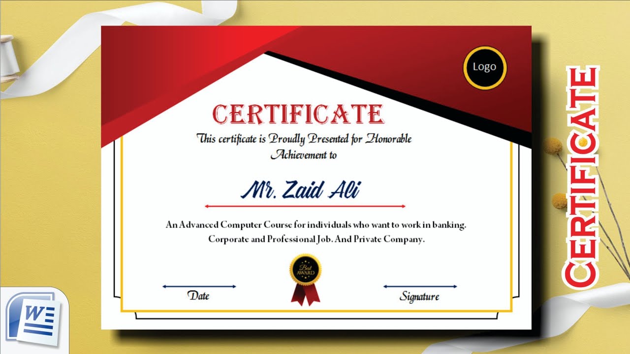 How to make a certificate design in Microsoft word | Certificate Design ...