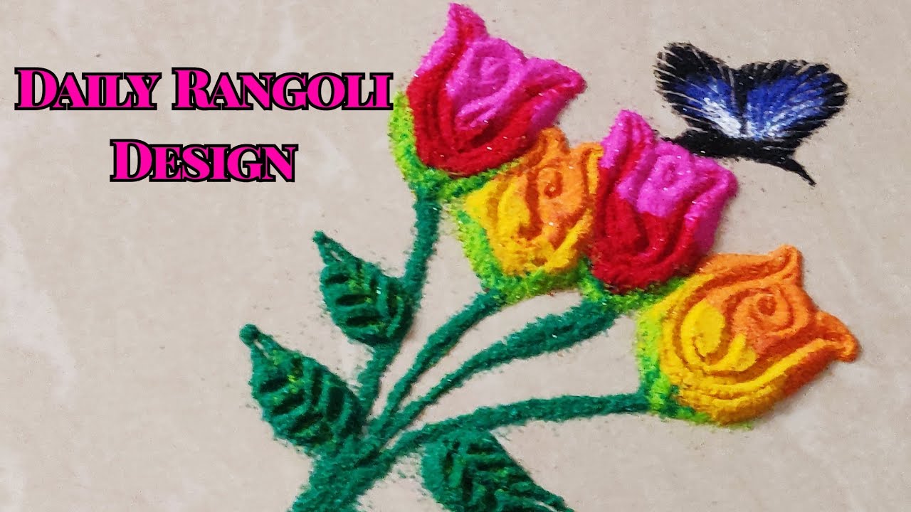 Beautiful Daily rangoli design with Colourful Flowers & Butterfly by ...