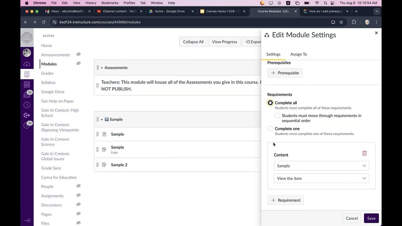 Using Requirements in Canvas Modules - YouTube