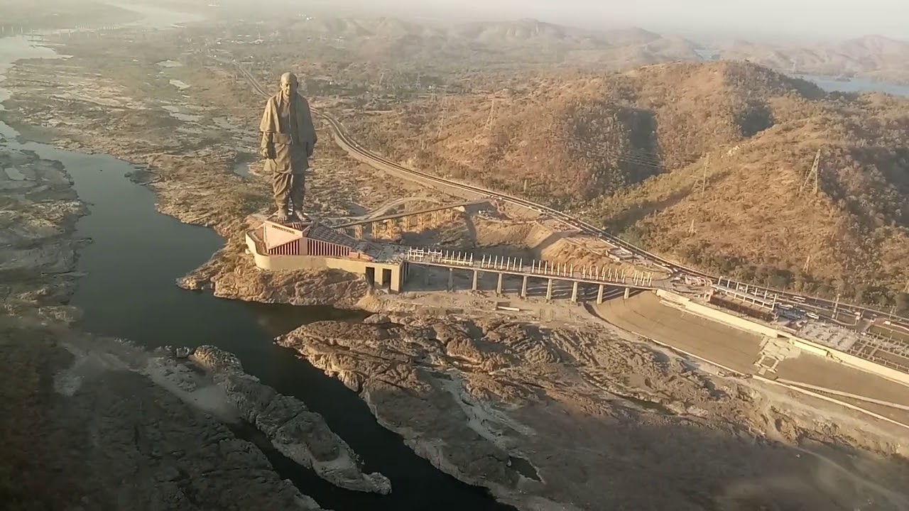 Aerial view of Statue of Unity and Narmada Dam Reservoir - YouTube