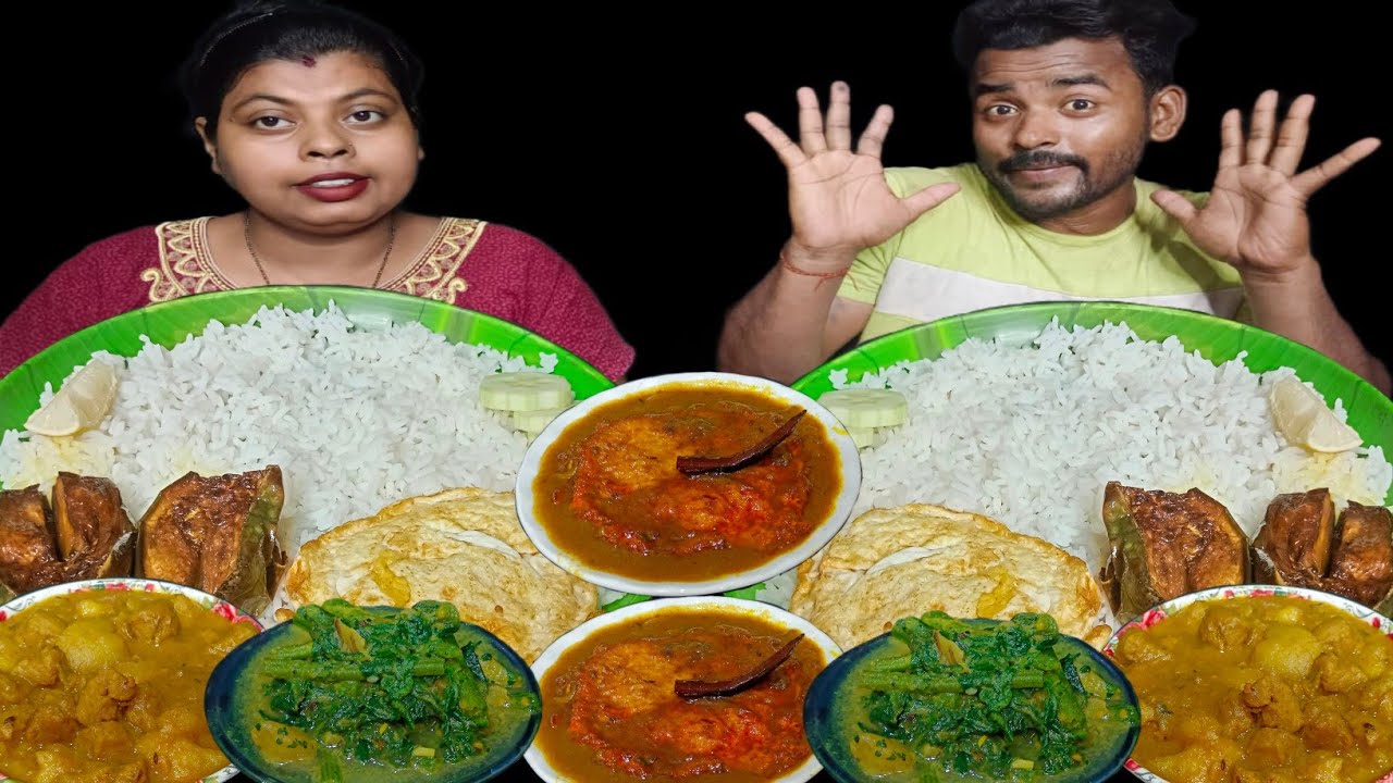 DIM BHAT EATING CHALLENGE//ALOO SOYBEAN, DIM POCH CURRY,SABJI BHAT ...