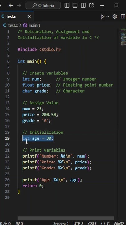 C Variable Declaration And Initialization Shorts Cprogramming Tutorial Youtube