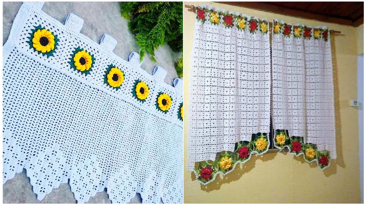 crochet window curtain patterns Beautiful crochet flower window curtain ...