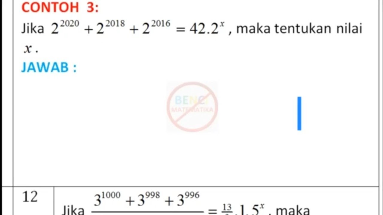 Menghitung Nilai x Pangkat 2^2020 + 2^2018 + 2^2016 =42. 2^x Contoh 3 ...