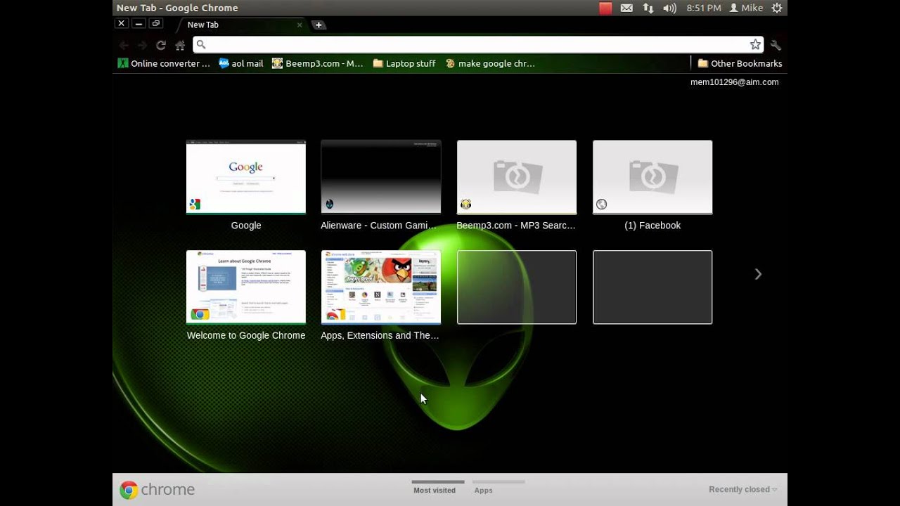 Custom Google Chrome Alienware theme - YouTube