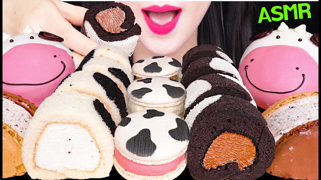 Milk cow food *donuts, roll cake, macaron ice cream - YouTube