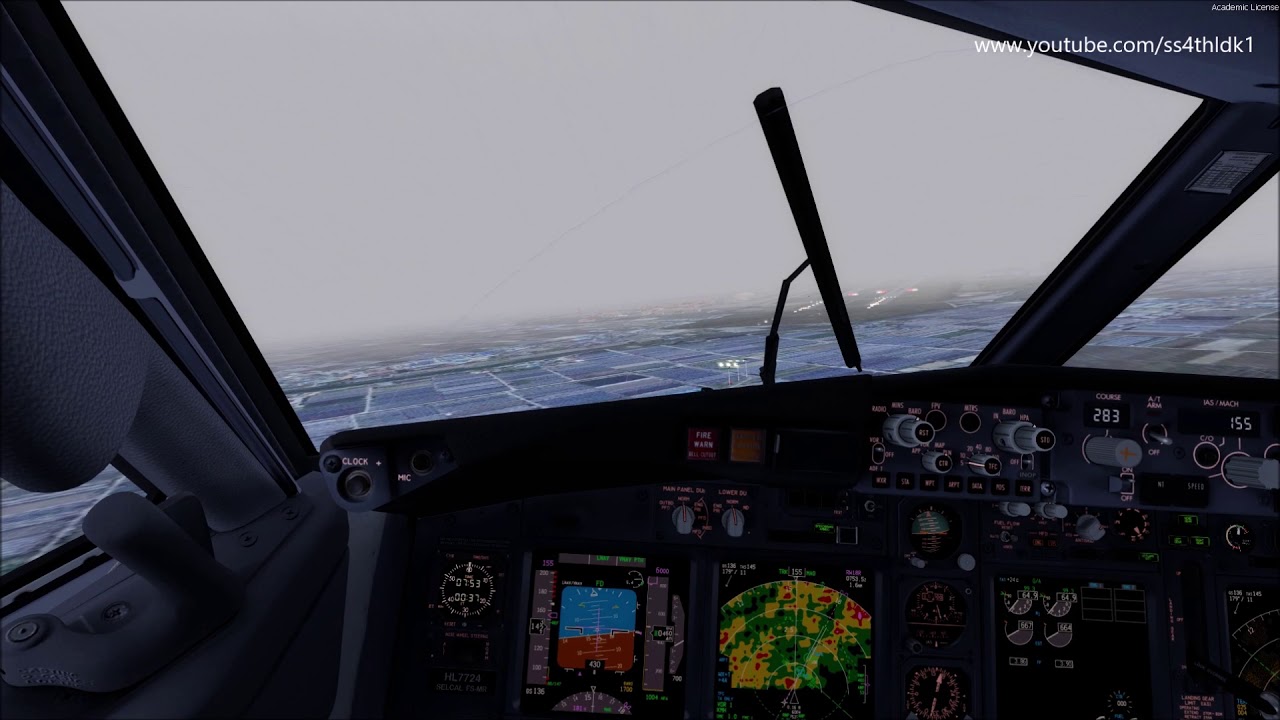P3D 4.5 PMDG 737 Korean air circling approach at Gimhae VOR rwy 18R ...