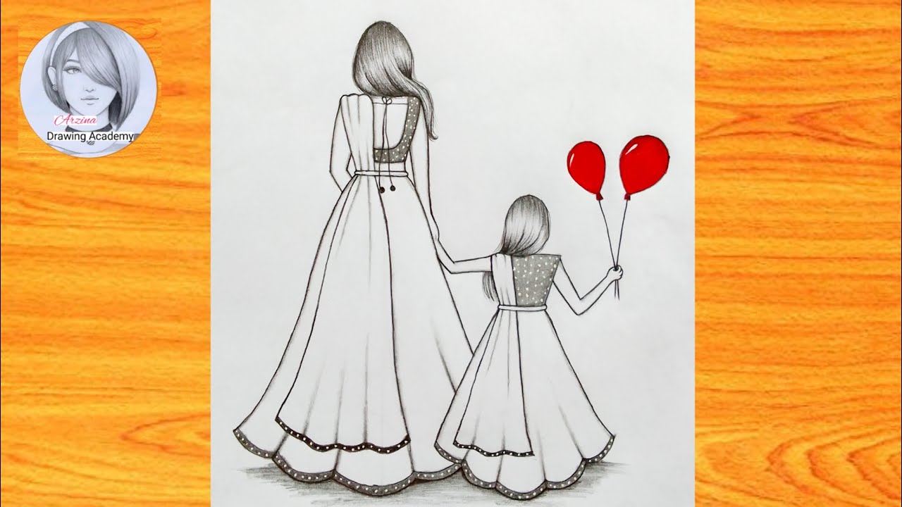 How to draw a Mother and Daughter || Mother's Day Drawing || pencil ...