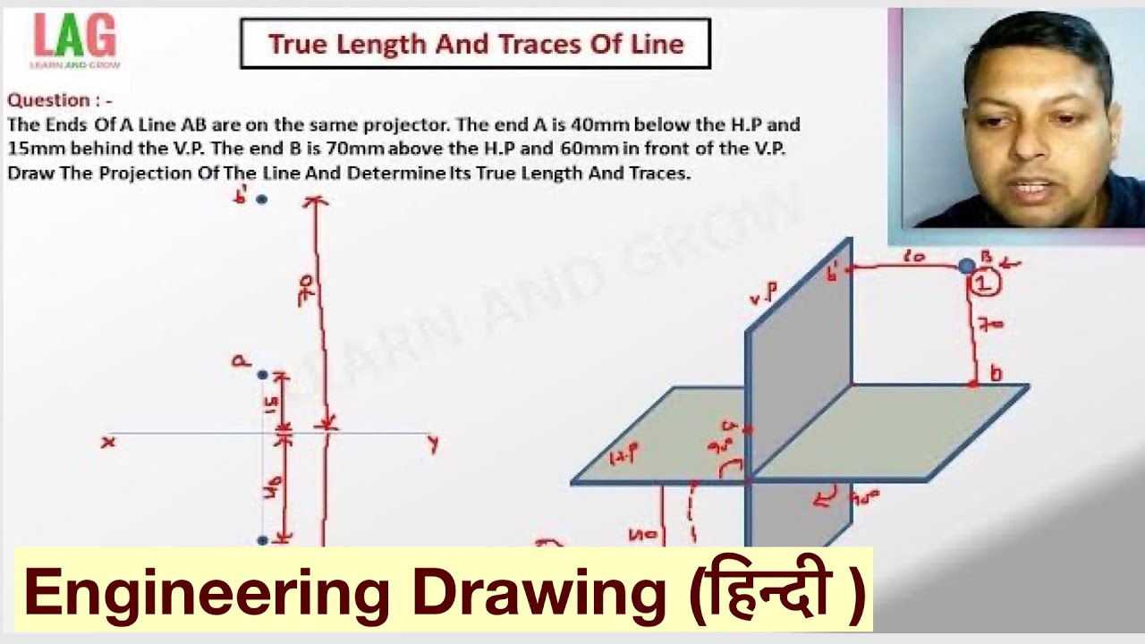 True Length And Traces Of Line (Hindi) | Class : 3 | Engineering Drawing - YouTube