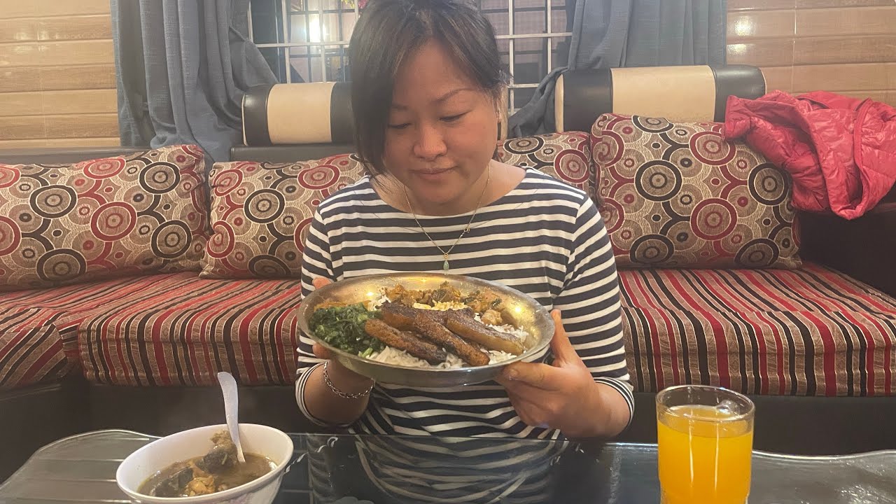 Nepali Mukbang | Pork BBQ meat and Chicken Soup With Rayo Ko Sak ...