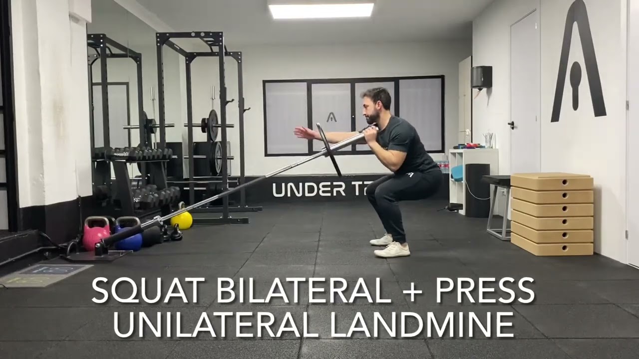SQUAT BILATERAL + PRESS UNILATERAL LANDMINE - YouTube