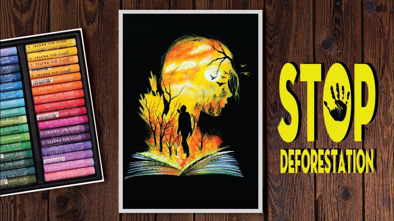 Stop Deforestation / Drawing for Beginner with Oil Pastels / Step by ...