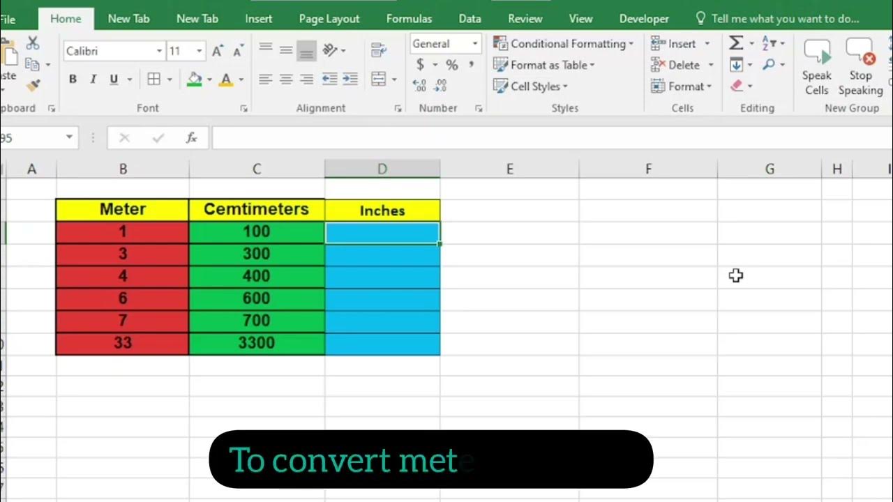 Convert meter to centimeters and inches in excel - YouTube