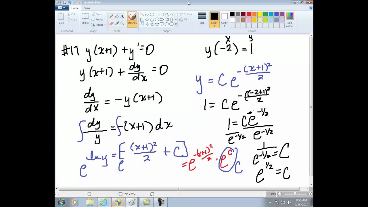 Particular solution to DiffEQ - YouTube