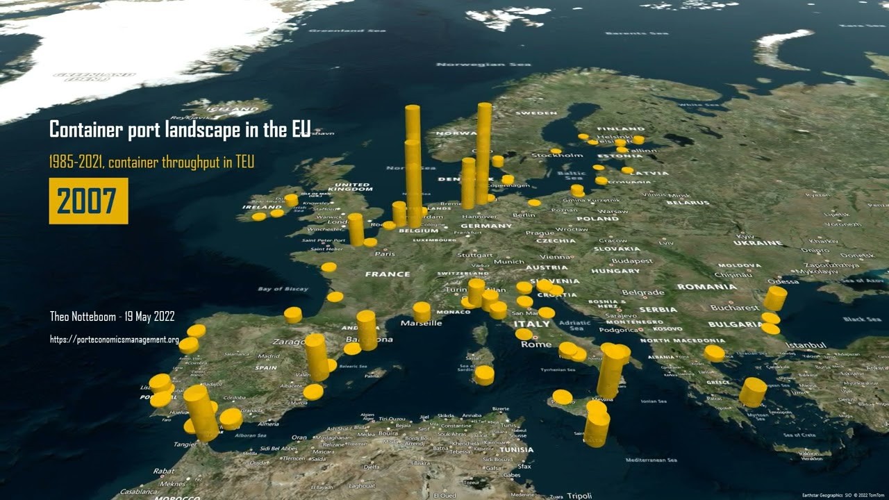 EU container port skyline 1985 to 2021 - based on TEU handled - YouTube