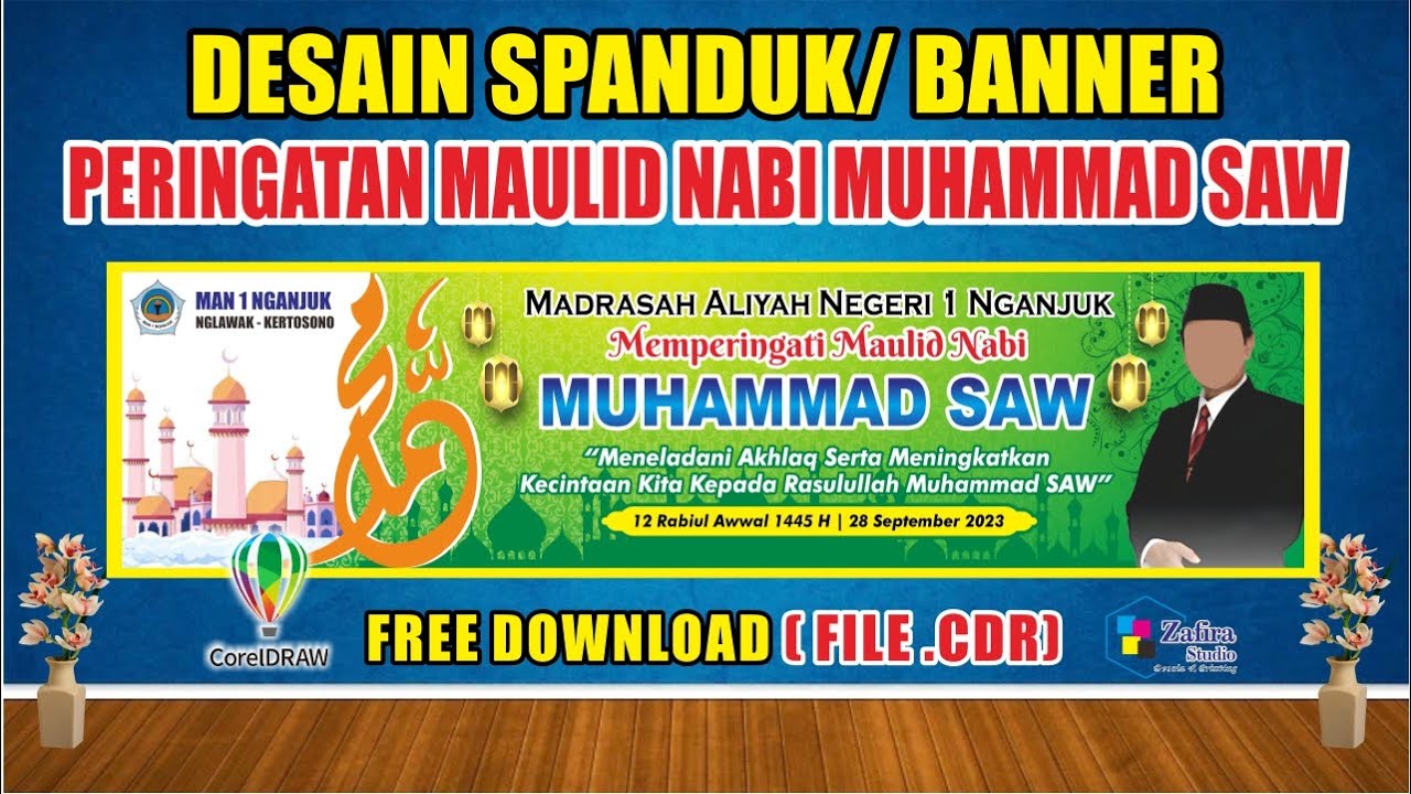 FREE DOWNLOAD DESAIN SPANDUK PERINGATAN MAULID NABI MUHAMMAD SAW 1445 H ...