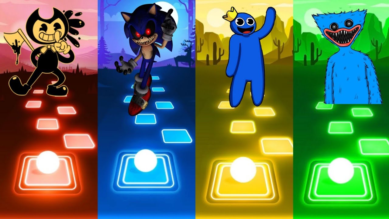 Bendy vs Sonic Exe vs Rainbow Friends vs Huggy Wuggy - Tiles Hop EDM ...