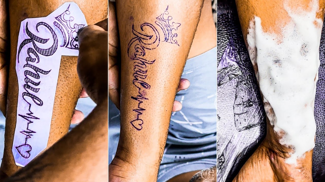 First Time Permanent Tattoo 🔥|| Rahul Name Tattoo 😍 - YouTube
