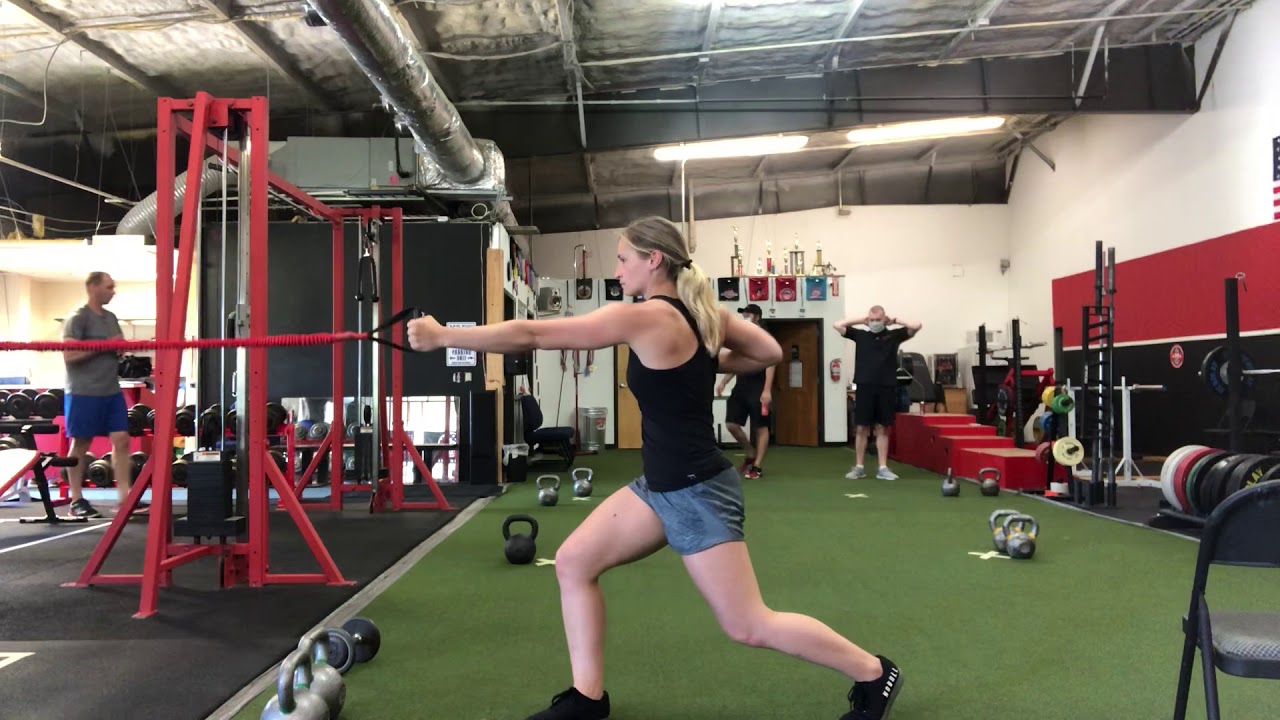 Split stance band row with rotation - YouTube