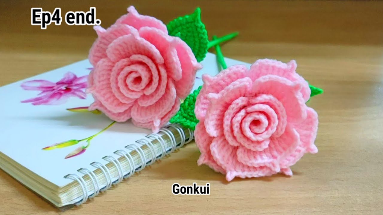 Ep4 end. Assembly flower 🌹Easy Crochet Rose Pink Tutorial | Crochet ...