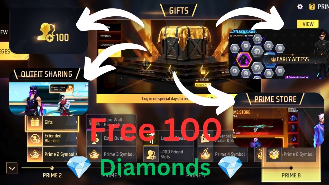 💎 Free 100 Diamonds 💎 || New PRIME Event ||PRIME Level 8 || Gifts 🎁 ...