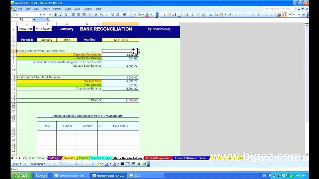 2012 How To Balance Your Checkbook Using Microsoft Excel And Big E Z 2012-how-to-balance-your-checkbook-using-microsoft-excel-and-big-e-z