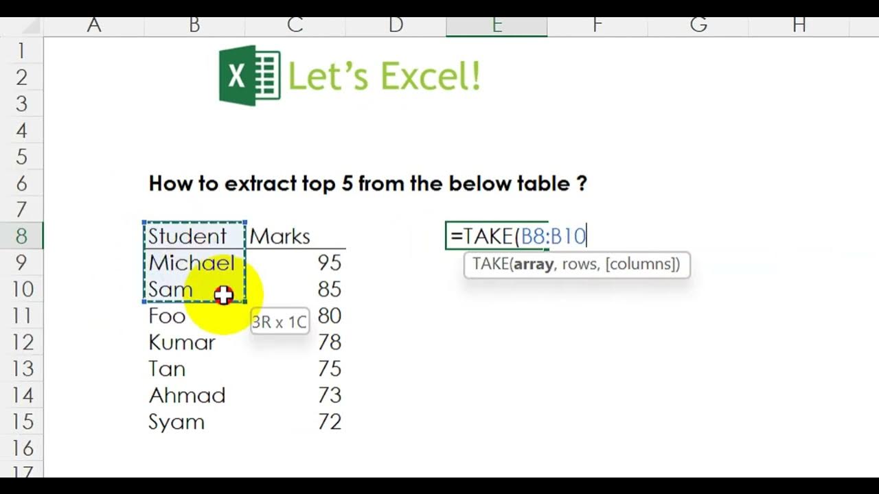How to use the new TAKE function in Excel ? - YouTube