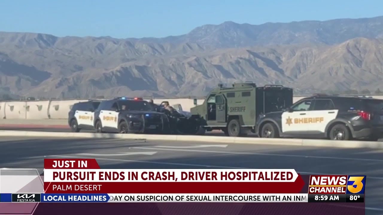 Pursuit in Palm Desert ends in crash, driver hospitalized - YouTube