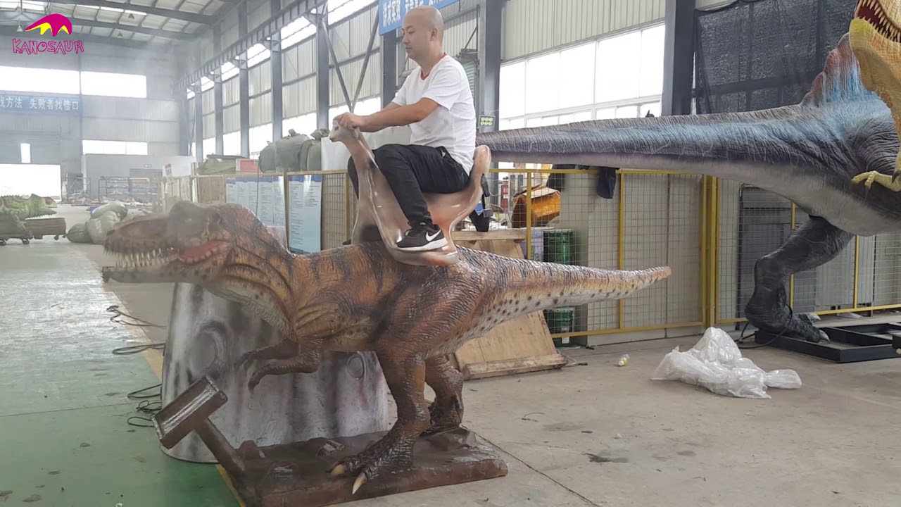 Smoking dinosaur ride on t-rex for theme park - YouTube