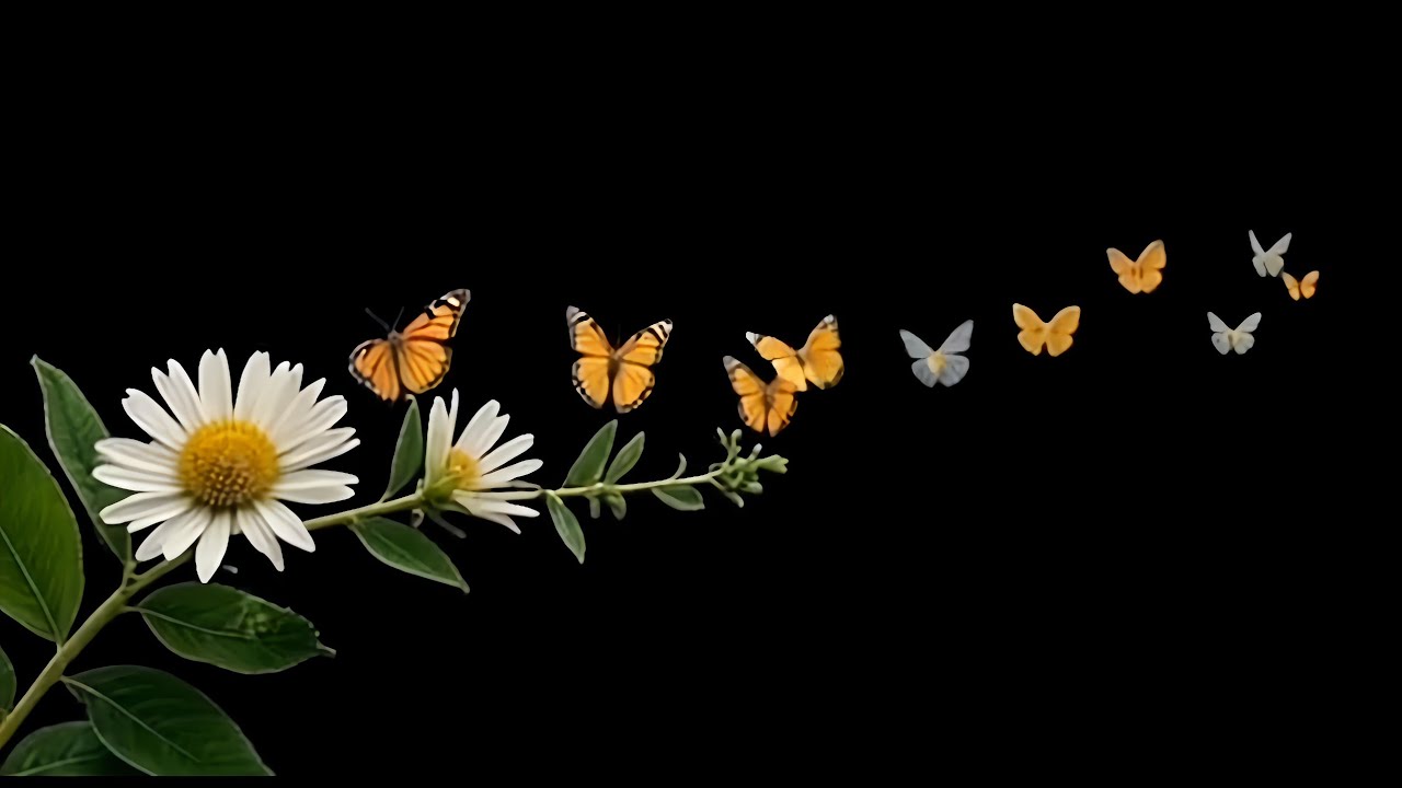 Flower branch with butterfly flying black screen | Butterfly flying ...