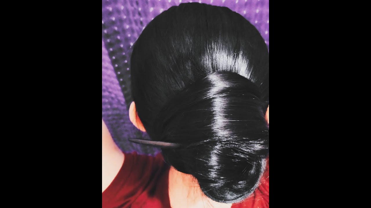 open long hair silky hair bun - YouTube