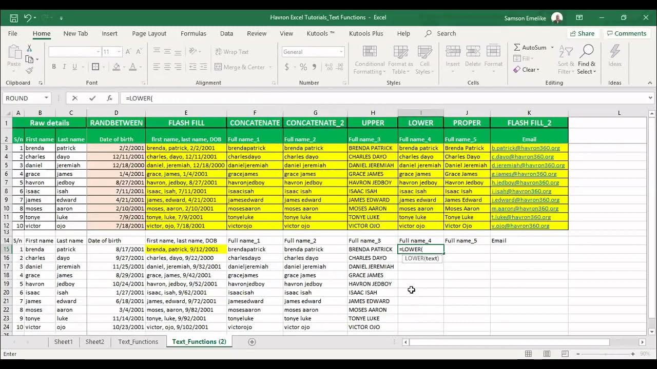 Module 2 Text Functions Concatenate Upper Lower Proper And Flash Fill