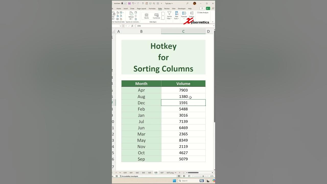 Excel Hotkey for Sorting Columns - Excel Tips and Tricks - YouTube