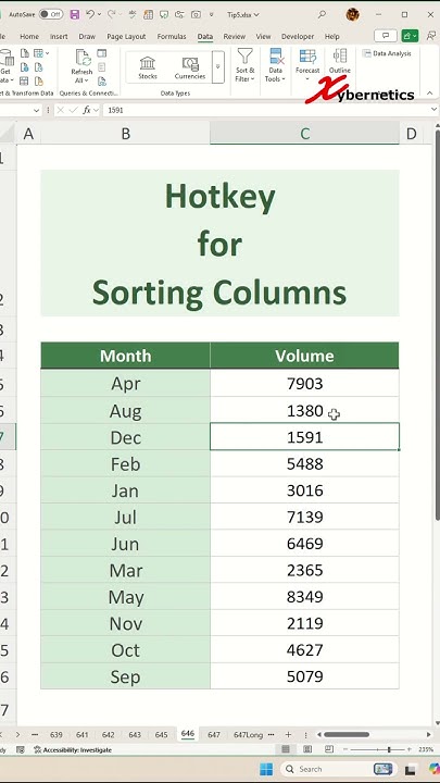 Excel Hotkey for Sorting Columns - Excel Tips and Tricks - YouTube