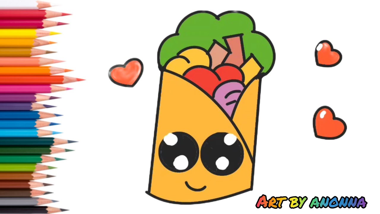 How to Draw a Cute Burrito Easily For Kids - YouTube