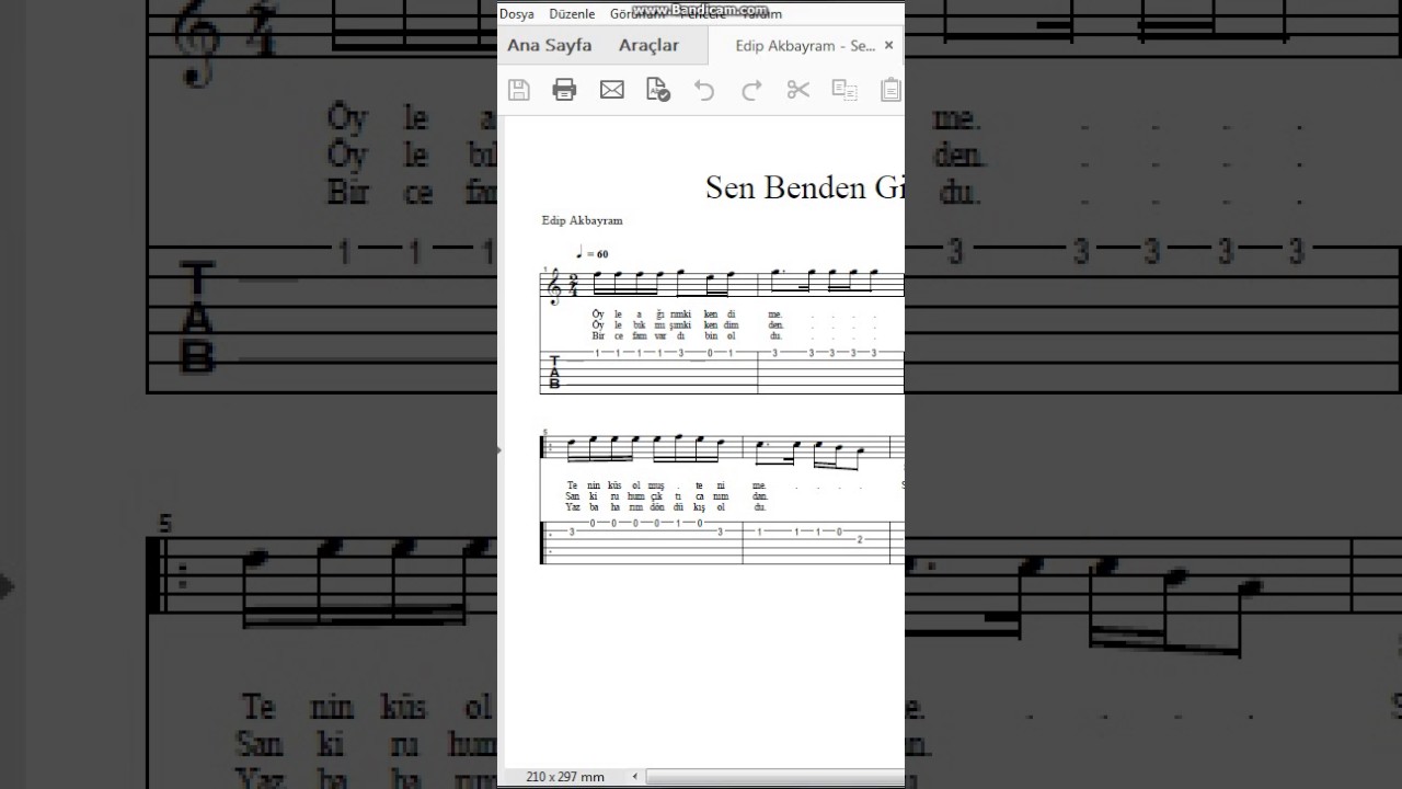 Edip Akbayram Sen Benden Gittin Gideli Nota Tab - YouTube