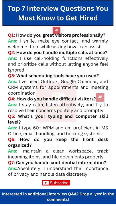 7 Receptionist Interview Questions and How to Answer Them#jobprepify # ...