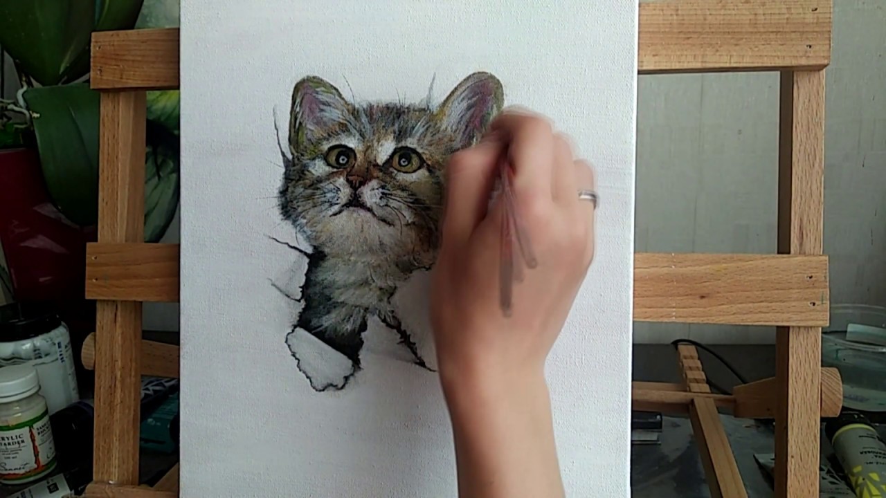 #10 3D cute cat painting | acrylic painting for beginners - YouTube
