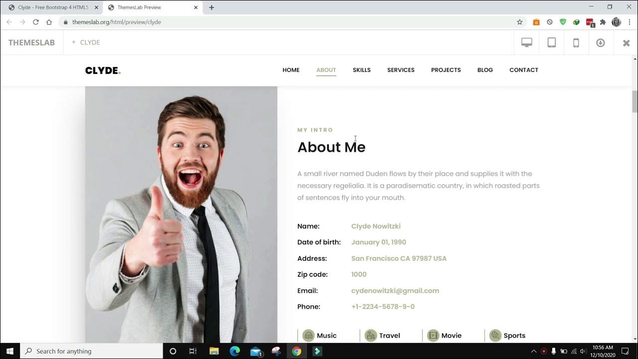Clyde: Free Bootstrap 4 HTML5 Responsive Portfolio Website Template ...