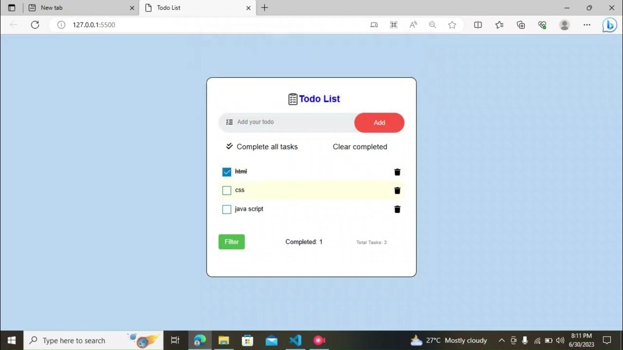 Todo List Coding Ninjas Todo List Using Html And Css And Java Script Youtube