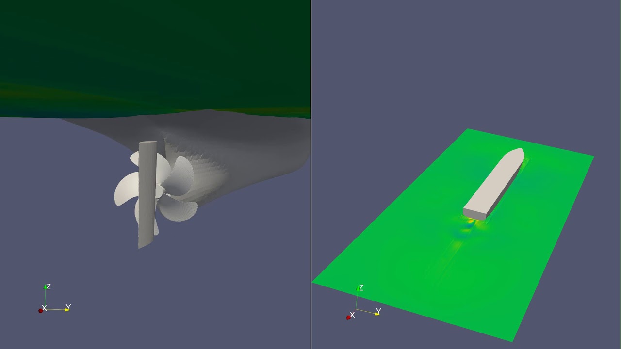 CFD ship maneuvering KCS - self propulsion - YouTube