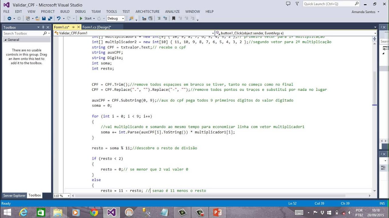 video aula de como validar cpf simples e rapido C# - YouTube