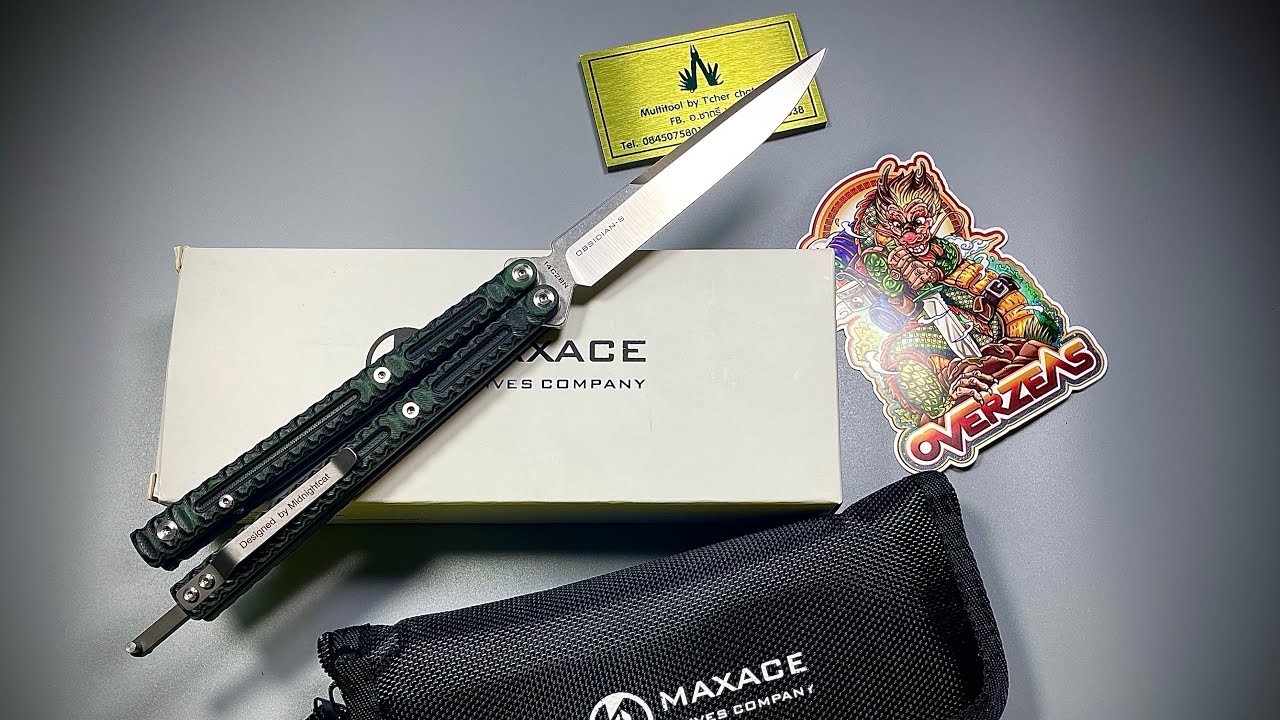 Maxace Obsidian Balisong Green G10 Spear Point (14C28N 4.0" Satin ...