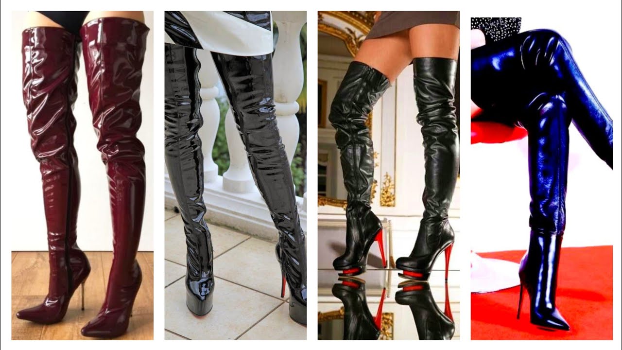 Leather thigh high heel long boots outfits ideas / over - knee high ...