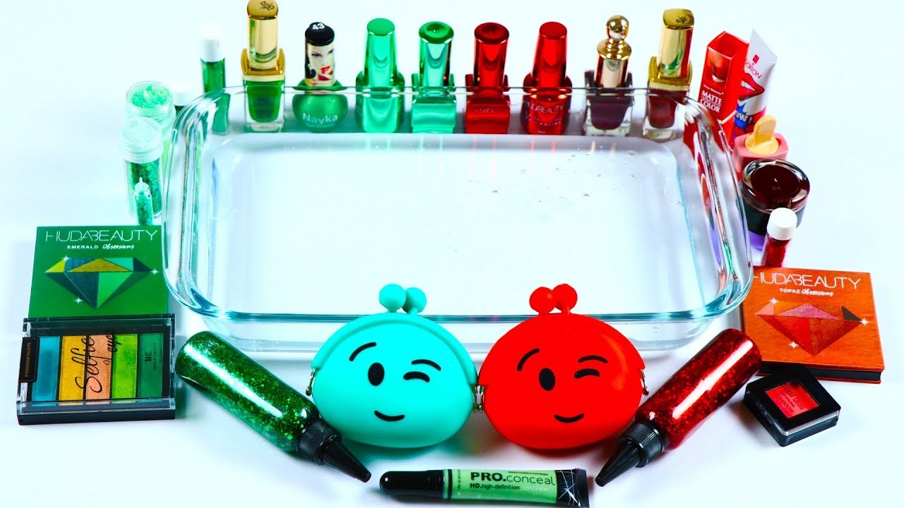 Green Vs Red Makeup Challenge - Mixing Makeup Eyeshadow Into Clear ...