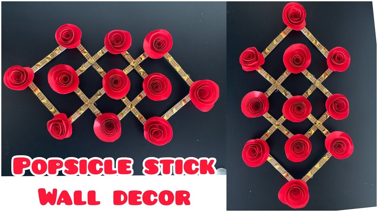 Popsicle sticks wall hanging/ Paper rose wall hanging/ Super simple ...