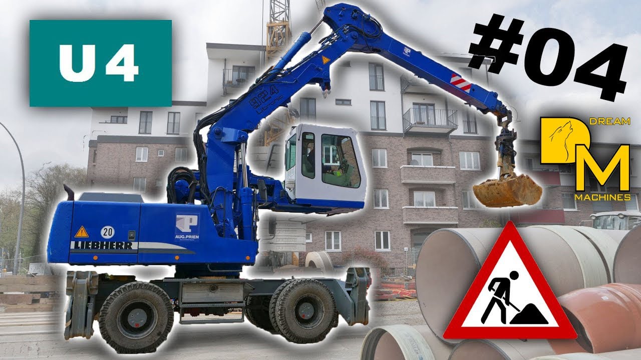LIEBHERR 924 TELESKOPBAGGER MOBILBAGGER BAUSTELLE U-BAHN U4 HAMBURG #4 ...