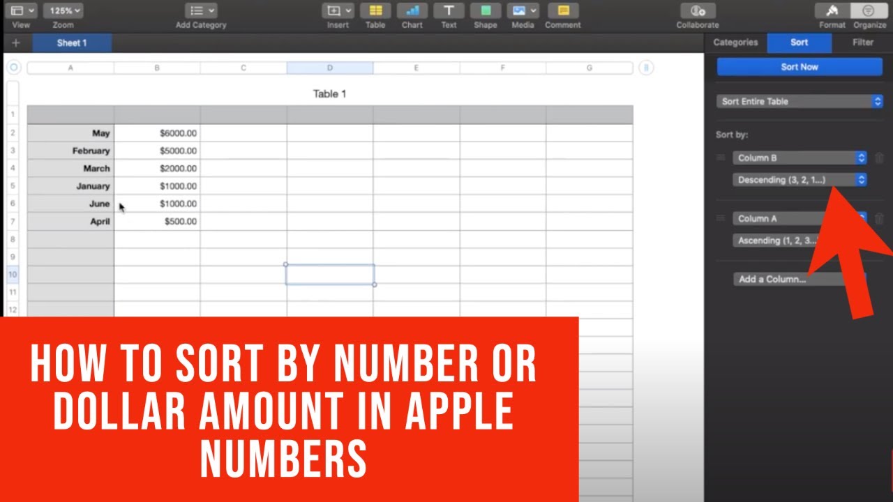 How to Sort by Number or Dollar Amount in Apple Numbers - YouTube