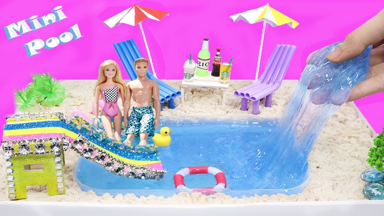 DIY Miniature Swimming Pool with Slime , straws | Video For Kids - YouTube