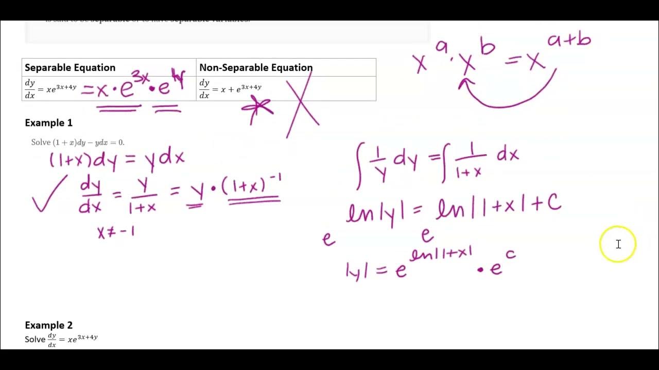 MATH 2320 - First Order DE with Separation of Variables - YouTube